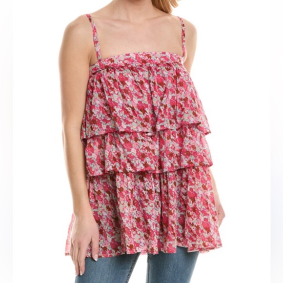 Free People | Tops | Free People One Talia Tunic Pink Ruffled Tank Top ...